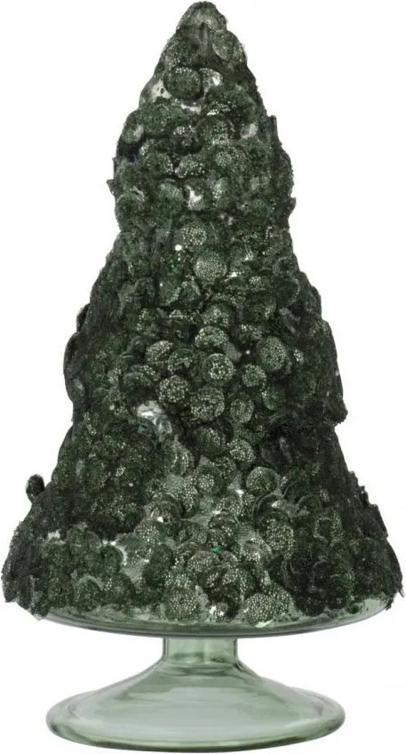 Matný zelený vánoční skleněný stromek s flitry – 8,5*8,5*15,5 cm
