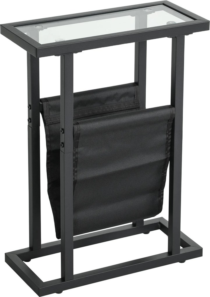 HOMCOM Noční stolek se látkovým košem, skleněná deska, konferenční stolek s kovovými nohami, stolek k pohovce do obývacího pokoje 40 x 18 x 55,5 cm Č…