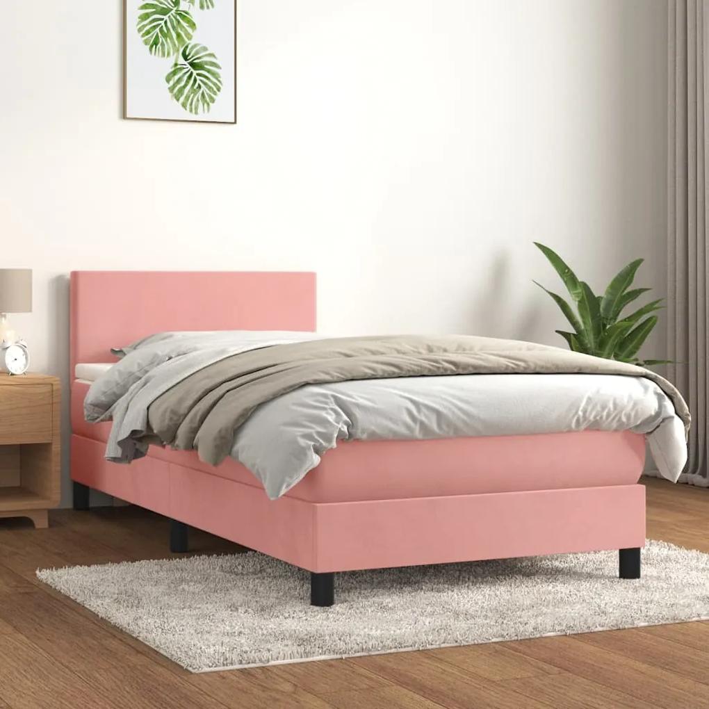 Box spring postel s matrací růžová 100x200 cm samet,  3141172