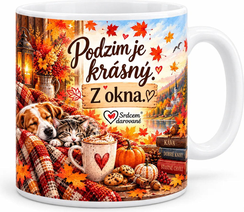 Podzimní keramický hrnek 300 ml – Podzim je krásný. Z okna. – Srdcem darované