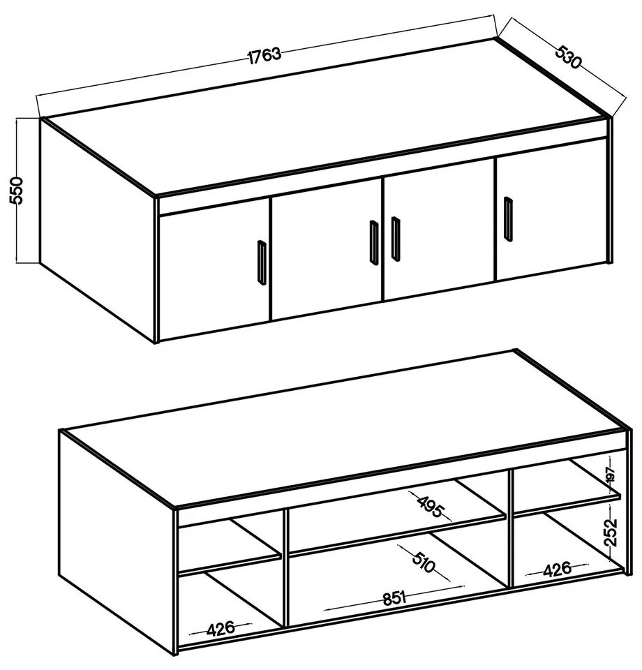 Šatní skříň ELENA 4D 6S + zrcadlo + nástavec + 6x zásuvka | 176,3 cm | bílá
