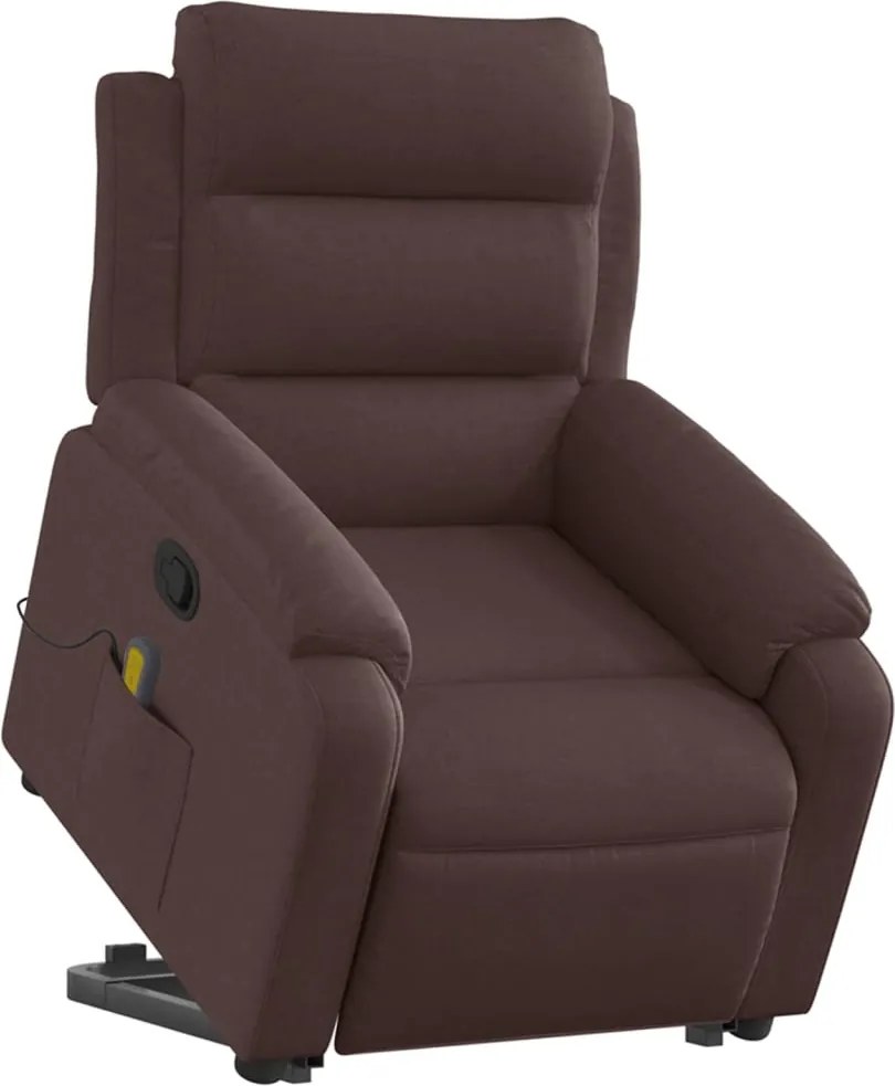 Zvedací masážní polohovací křeslo tmavě hnědé textil 3204997