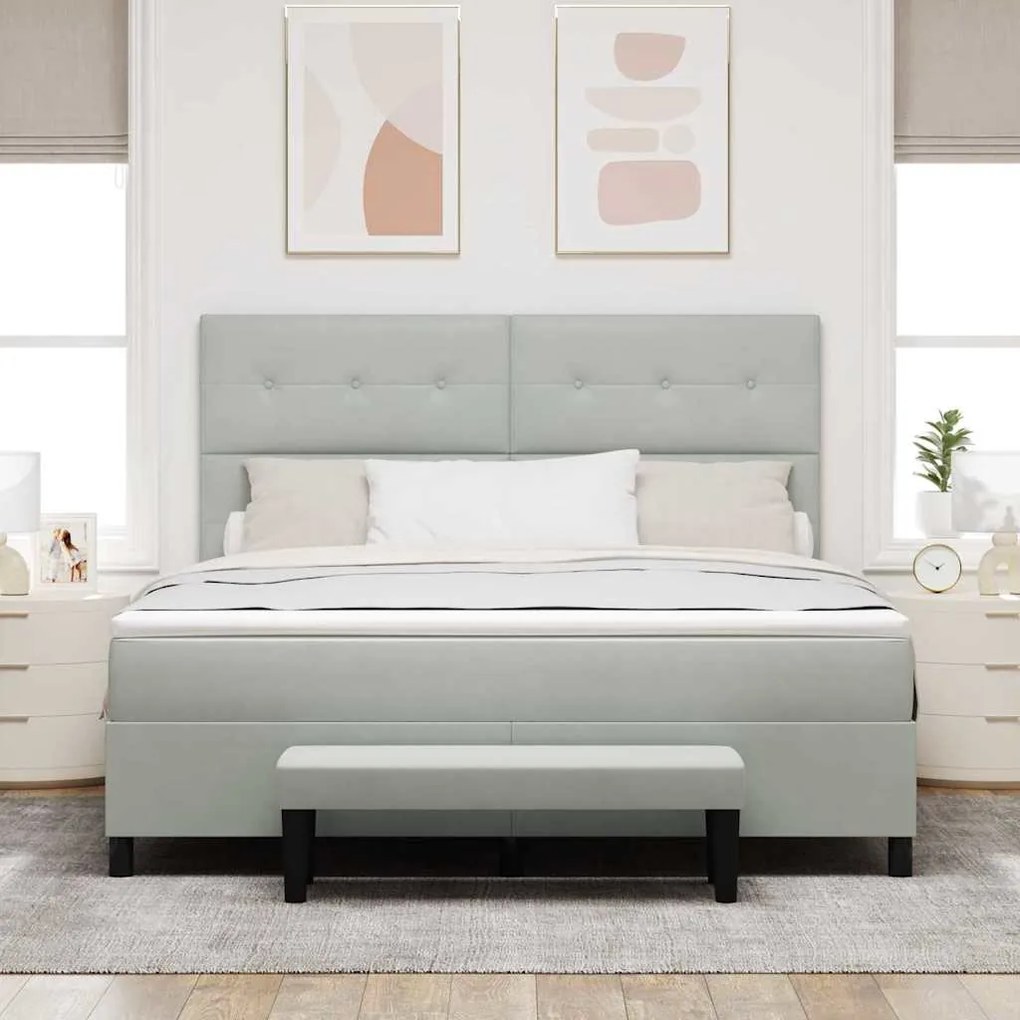 Postel s boxspringem s čelo Světle šedá 200 x 180 cm samet 3344528