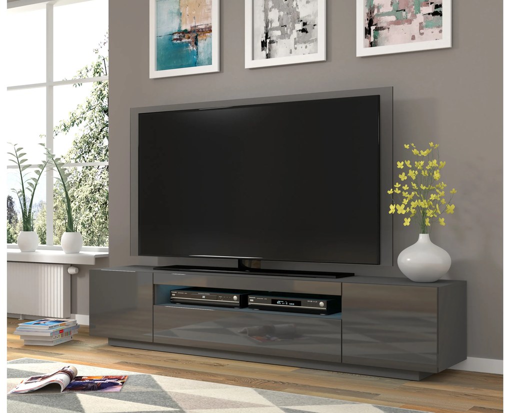 TV stolek/skříňka Aurinko 200 (lesklý grafit) (s osvětlením). 1083453
