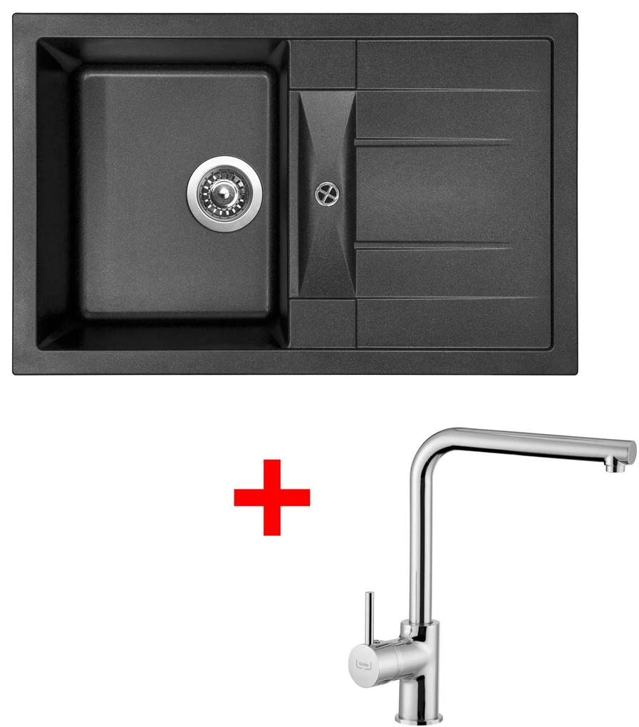 Sinks NB Dřez s odkapem Sinks CRYSTAL 780 Metalblack+baterie ELKA - CR78074ELCL