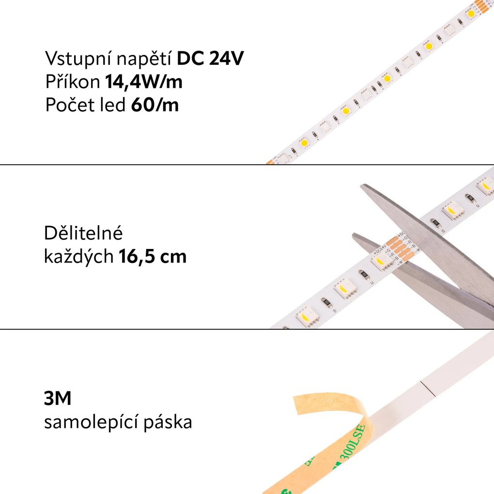 T-LED 24V RGB+DW 14,4W vnitřní LED pásek 24V RGB+DW 14,4W vnitřní LED pásek