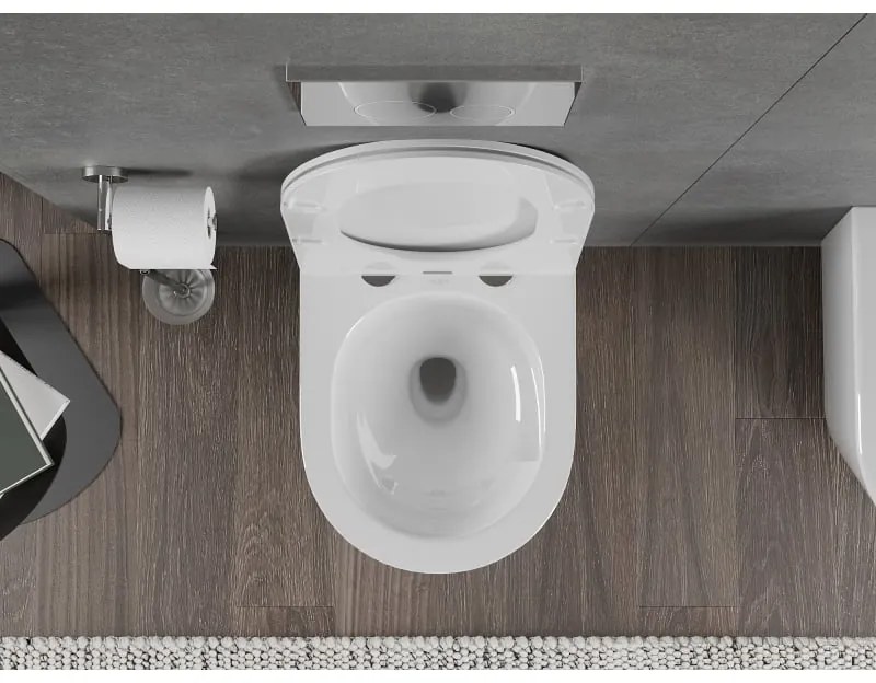Mexen Rico, závěsná WC mísa 490x360x370 mm, Rimless Tornádo + WC sedátko z duroplastu, bílá lesklá, 30720300T