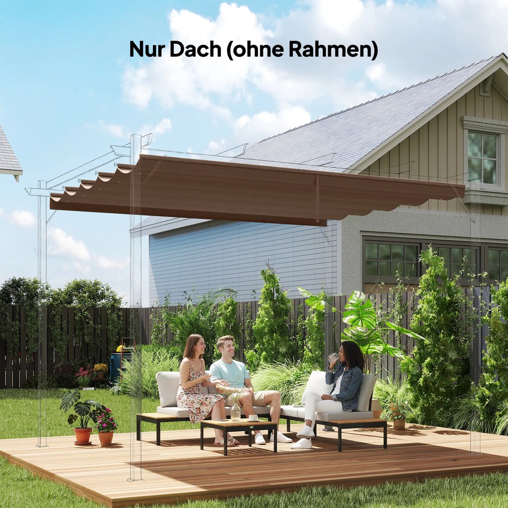Náhradní střecha pro pergolu 4 x 3 m, zatahovací, s otvory pro odvod dešťové vody, odolná proti povětrnostním vlivům, polyester, 350 x 260 cm Káva