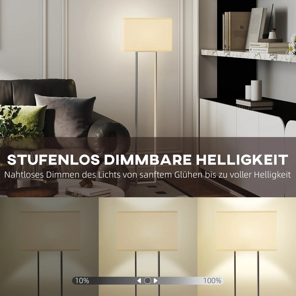HOMCOM Moderní stojací lampa, 3 režimy, nožní spínač, nastavitelná jasnost, vzhled lnu, bílá