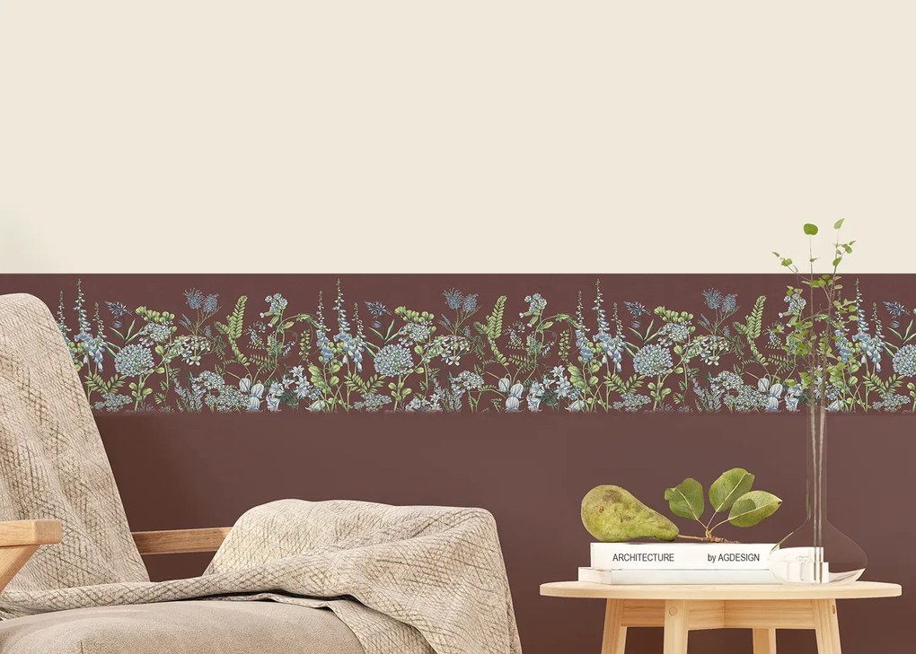 Samolepící bordura na zeď Květy Vikve na Burgundské Červené | 5 m x 13.8 cm | DWB8527