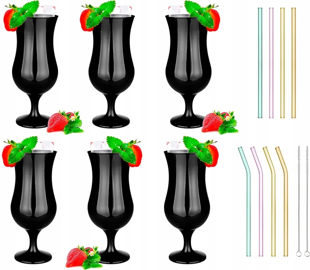 6 x Pokal Černý Koktejl 420 ml 8 x Skleněné Trubičky