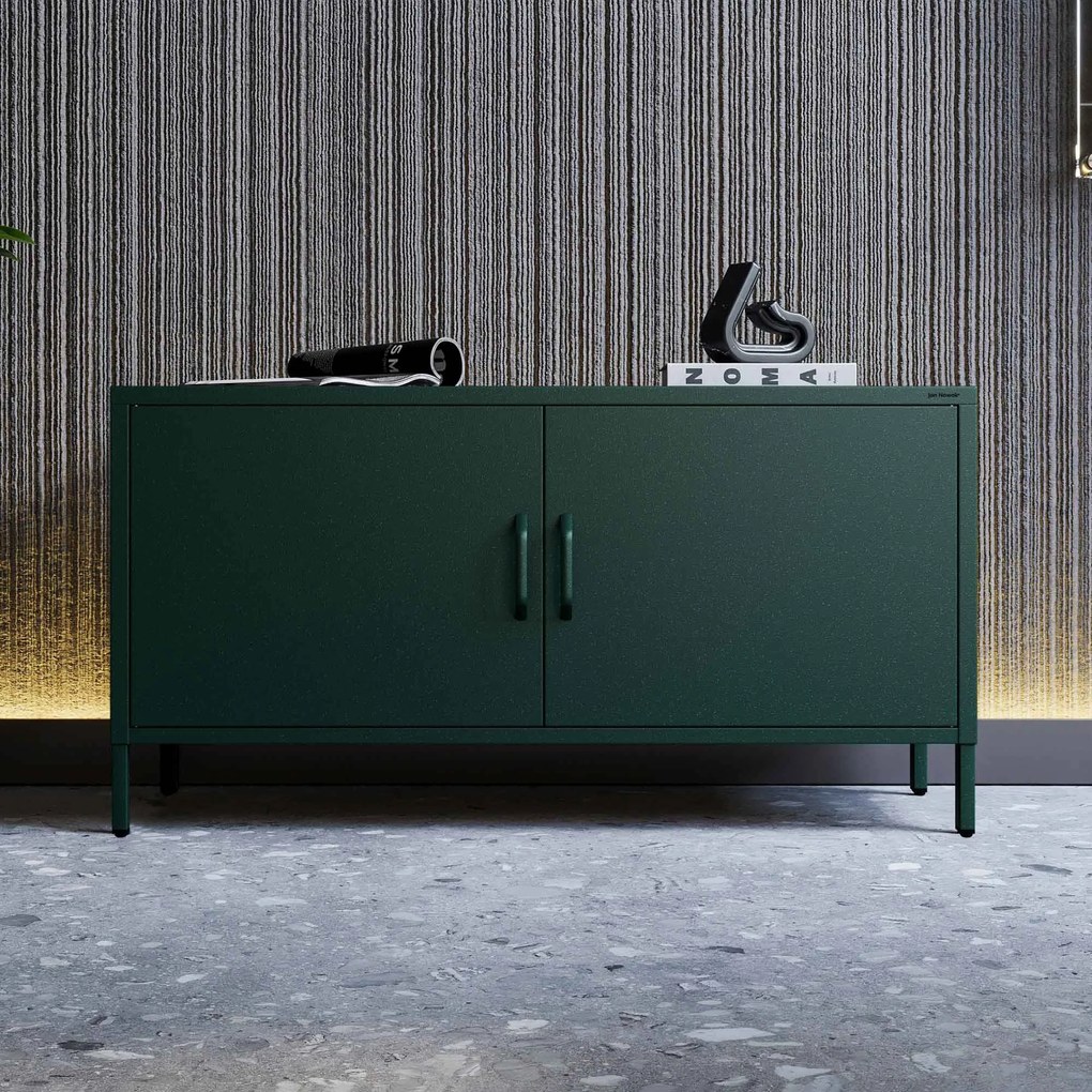 TV skříňka kovová na nožičkách lahvově zelená, 1150x595x400 mm: ROSA Modern