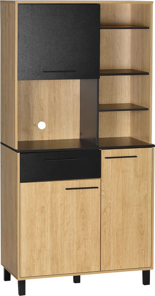 HOMCOM Kuchařský bufetový kabinet s více úložným prostorem, 1 zásuvkou, 3 skříňkami, 4 policemi a spravováním kabelů, výška 180 cm