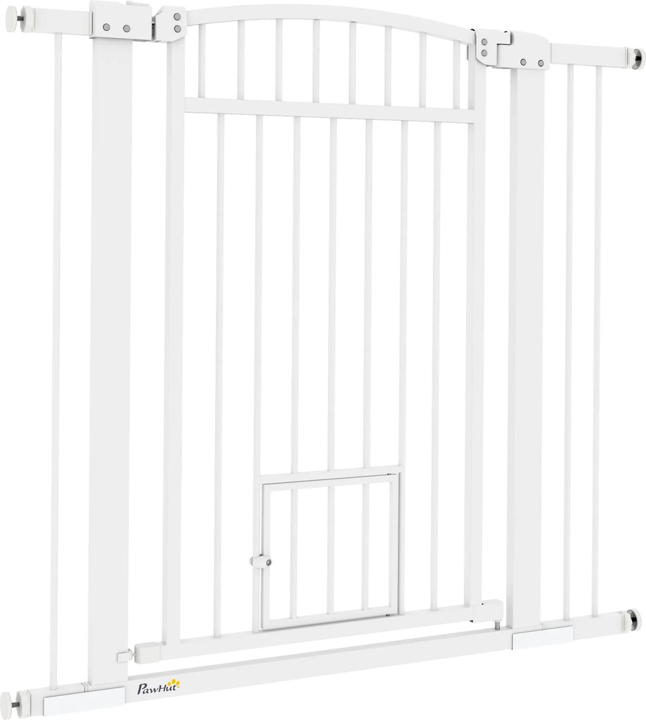 PawHut Rozšiřitelná Bezpečnostní Zábrana pro Psy 76-104 x 95 cm, zábrana na schody a dveře s dvojitým zámkovým systémem, instalace na tlak nebo pomoc…