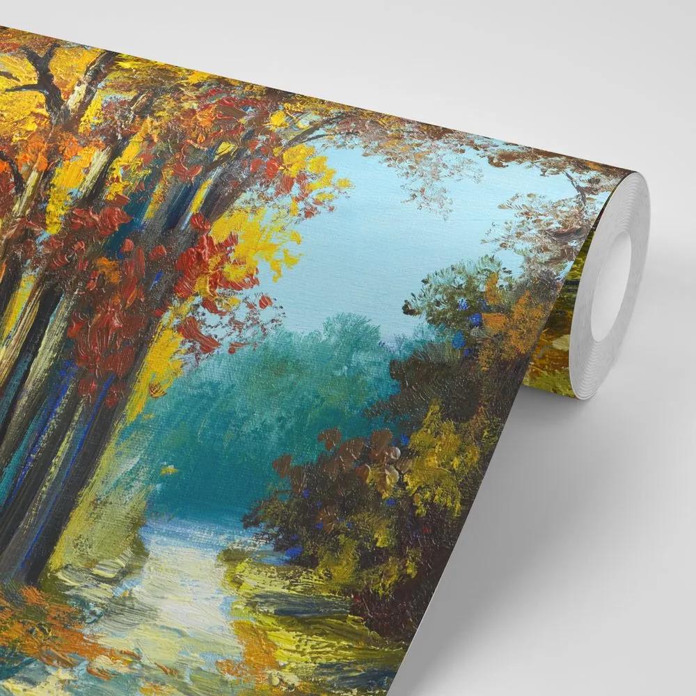 Tapeta malované stromy v barvách podzimu