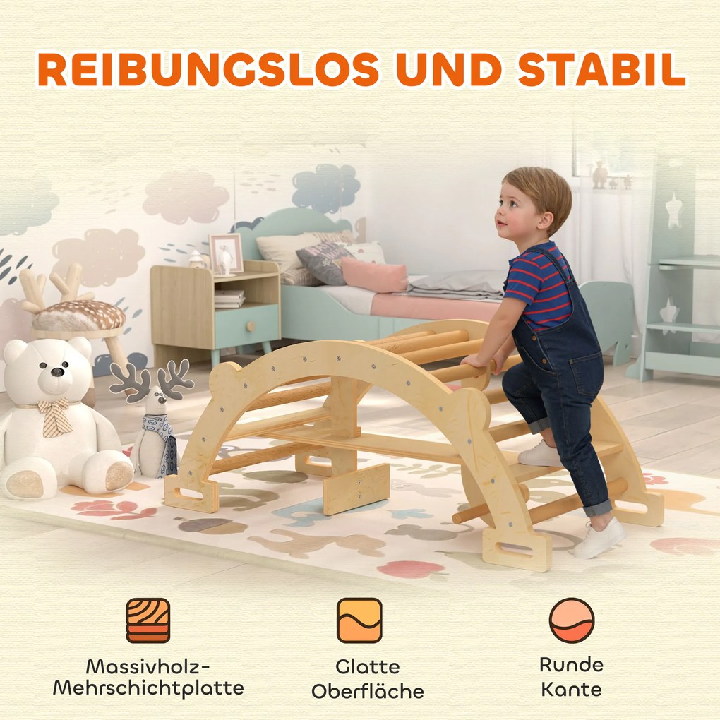 Montessori prolézačka pro vnitřní použití, dřevěný prolézací oblouk 2 v 1, pro děti od 2 do 4 let, 110x52x45 cm, přírodní dřevo