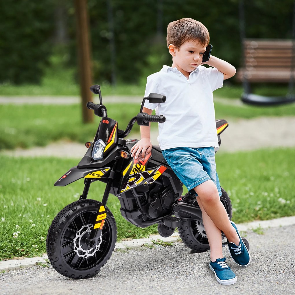 AIYAPLAY dětská elektrická motorka, 12V dětská motorka s hudbou, 6 km/h dětské vozidlo s odnímatelnými tréninkovými koly, 12palcové plastové pneumati…