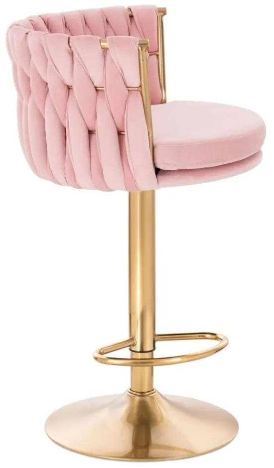 LuxuryForm DESIGN Barová židle LYON VELUR na zlaté kulaté podstavě - růžová