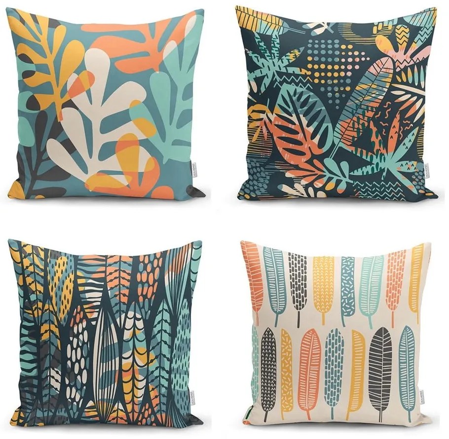 Sada 4 povlaků na polštáře Minimalist Cushion Covers Colorful Leaves, 43 x 43 cm