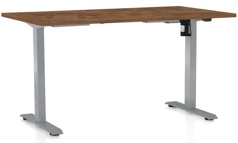 Výškově nastavitelný stůl OfficeTech A, 120 x 80 cm, šedá podnož, dub silverjack