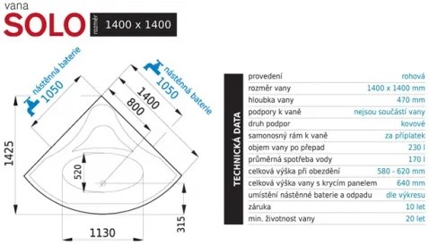 Santech SOLO 140 x 140 cm SASOL140 vana akrylátová