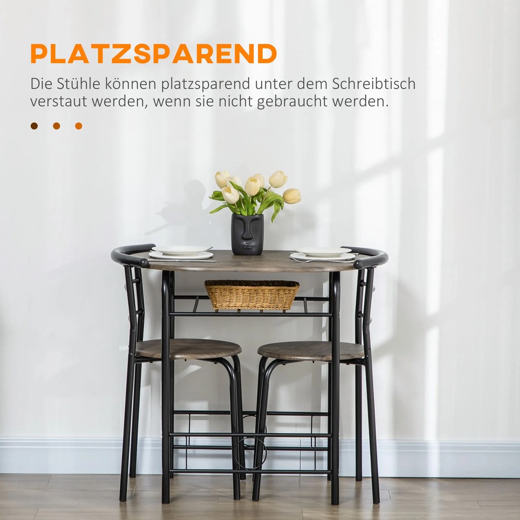 HOMCOM Jídelní set, Jídelní stůl se 2 židlemi, Oválný kuchyňský stůl s úložným prostorem, Kuchyňský set, Stolová sestava do kuchyně, Kov, Černá