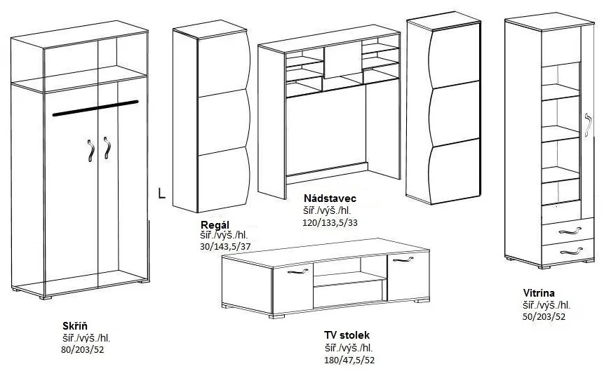 Velká obývací stěna Spiana 310cm