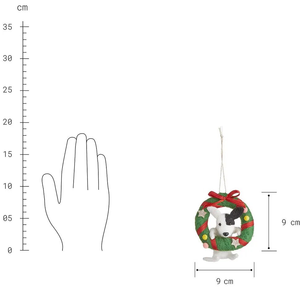 HANG ON Plstěná ozdoba pes s adventním věncem