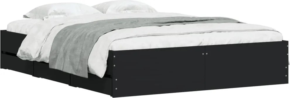 Rám postele se zásuvkami černý 150 x 200 cm kompozitní dřevo 3207267