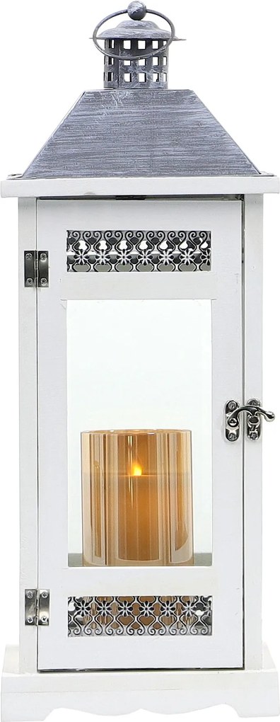 Dřevěný lucerna s krajkovou ozdobou MSL3088 - bílý (18x18x47 cm)  moderní stylu