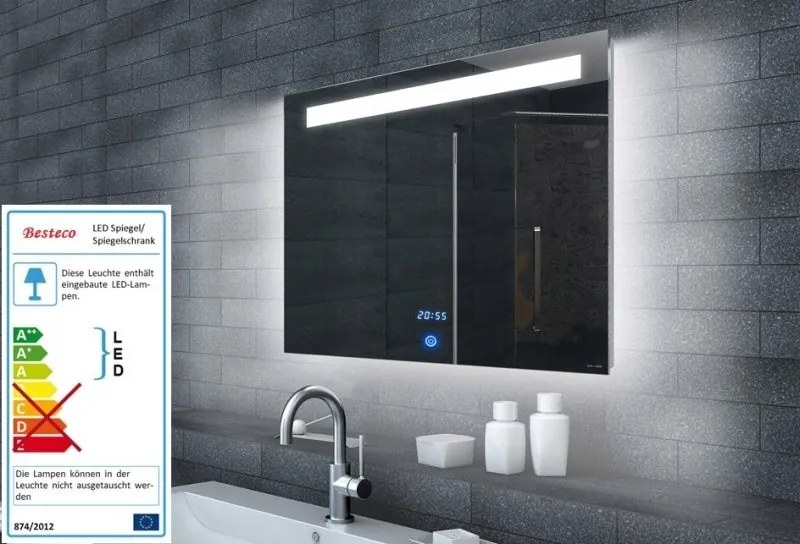 Eurosanit MALENA 60 až 160 cm – zrcadlo do koupelny s LED osvětlením a hodinami Rozměr: 60x65cm