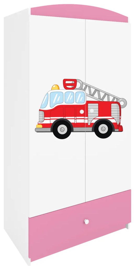 Dětská skříň Babydreams 90 cm hasičské auto růžová
