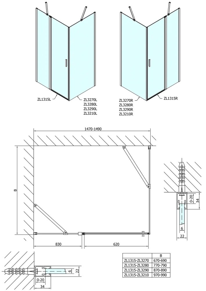 Polysan ZOOM LINE obdélníkový sprchový kout 1500x700mm L/P varianta ZL1315ZL3270