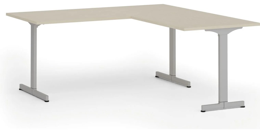Rohový kancelářský stůl PRIMO BETA L, 180x180 cm, L/P, šedá podnož, bříza