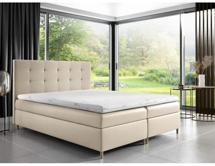 Čalouněná postel Alexa s úložným prostorem béžová eko kůže 200 x 200 + topper zdarma
