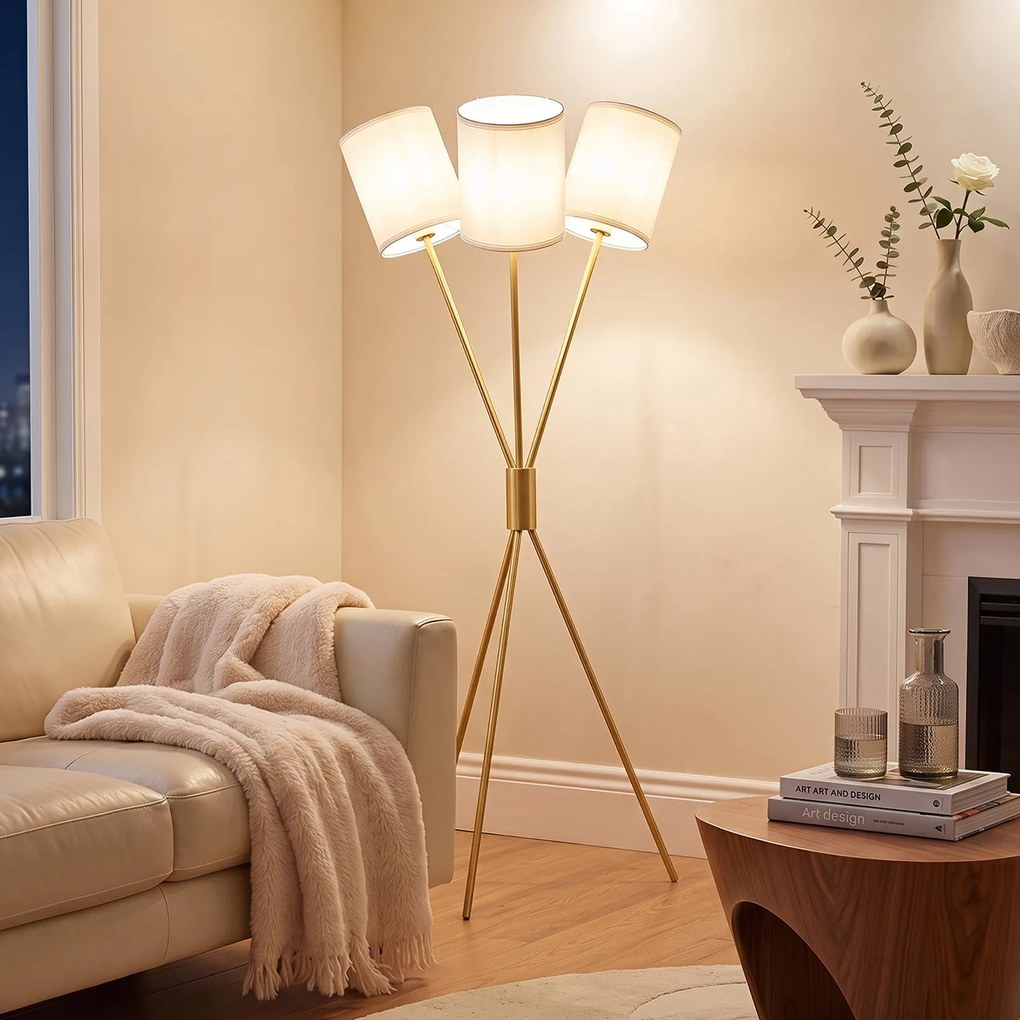 Costway Stojací lampa s 3 látkovými stínidly Moderní stojací lampa Dekorativní