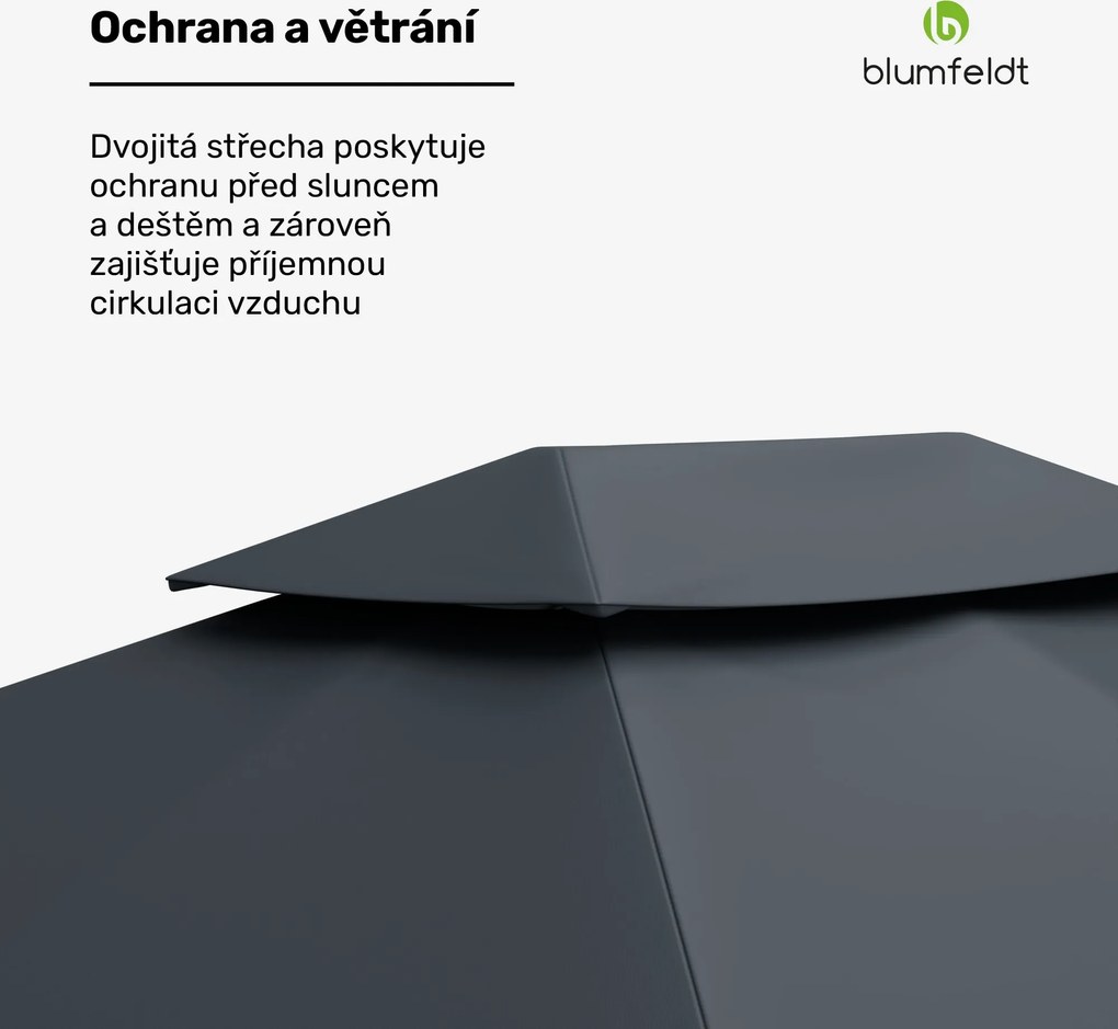 Blumfeldt Grandezza Cortina zahradní altán 3x4 m, odolný proti povětrnostním vlivům, práškově lakovaný, boční rolety