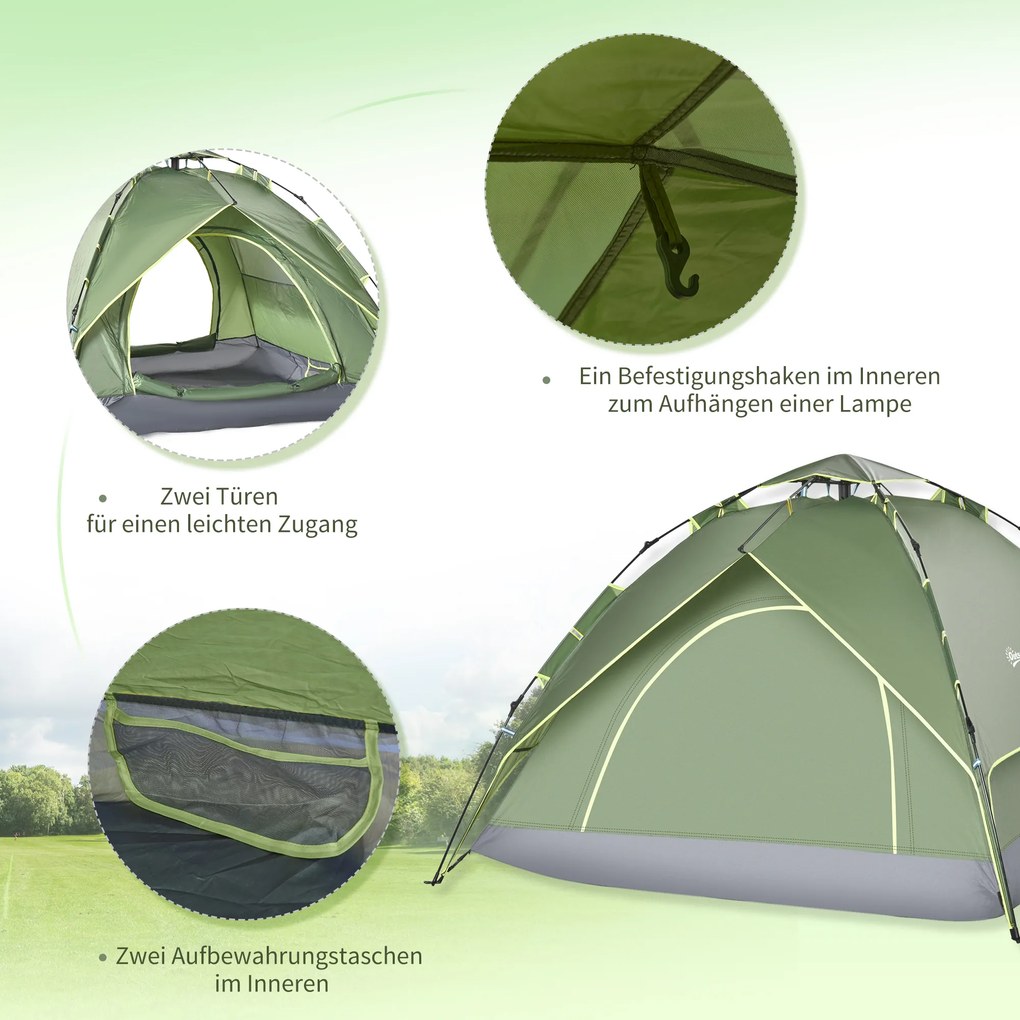 Outsunny kempinkový stan pro 2 dospělé + 1 dítě, nepromokavý, 4 roční období, 210x210x140cm, ideální pro venkovní dobrodružství