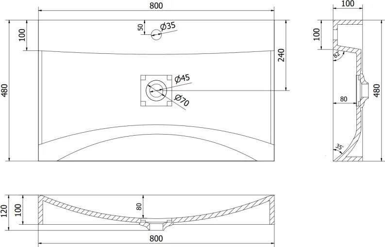 Mexen Poli, umyvadlo na desku z konglomerátu 80 x 48 cm, bílá, 23028001