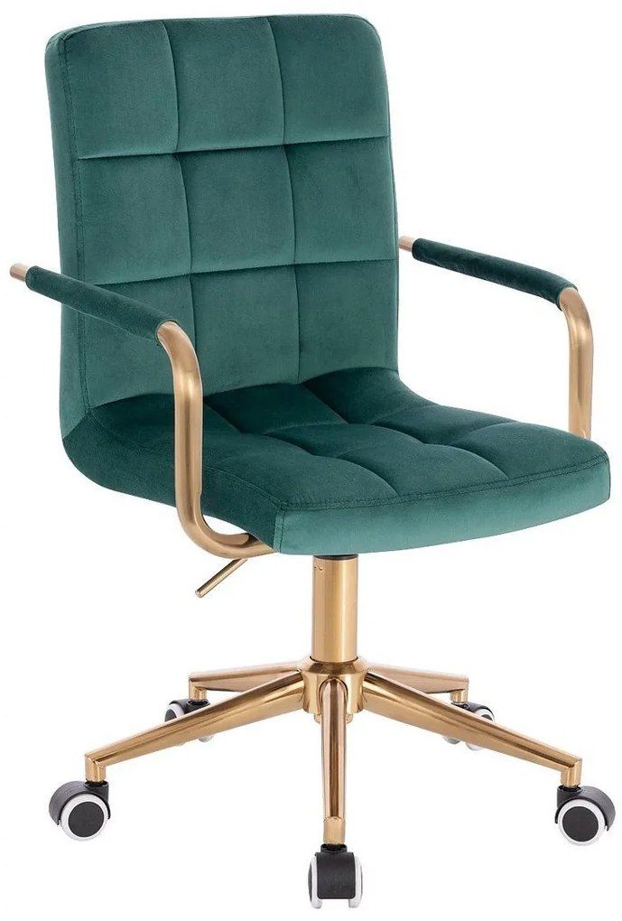 LuxuryForm DESIGN Otočná židle VERONA GOLD VELUR na zlaté podstavě s kolečky - zelená