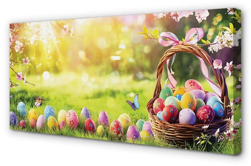 Obrazy na plátně Basket vejce květina louka 100x50 cm