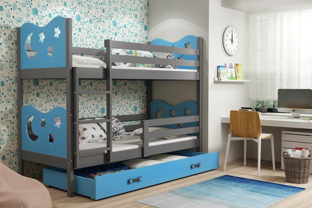 ImportWorld Dětská patrová postel Bohdan - 2 osoby, 80x160 s úložným prostorem – Grafitová, Modrá