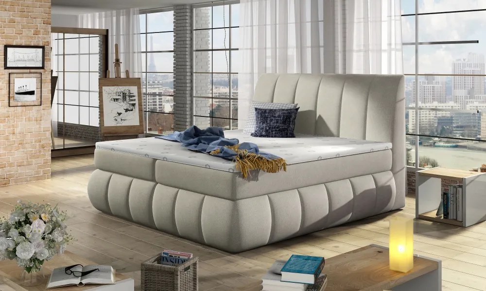 Kontinentální postel Boxspring RAVIOLI sv. šedá 160x200cm
