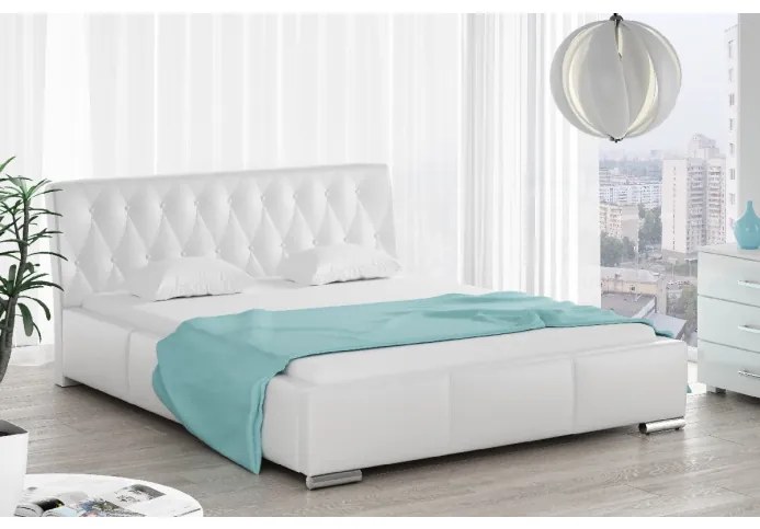 Čalouněná postel Romana s vysokým čelem a úložným prostorem bílá eko kůže 180 x 200