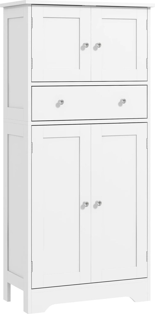 HOMCOM Moderní Kuchyňský Kabinet Buffet s Úložným Prostorem a Regály, Zásuvkou pro Jídelnu a Obývací Pokoj, 60 x 30 x 128 cm, Bílá