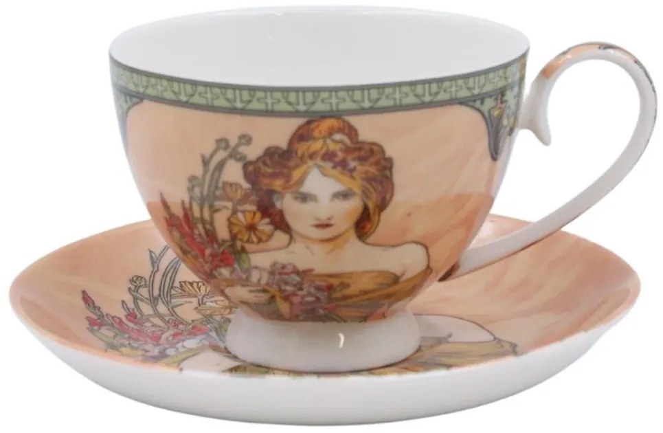 HOME ELEMENTS Porcelánový hrnek 250 ml s podšálkem, Mucha, Jaro