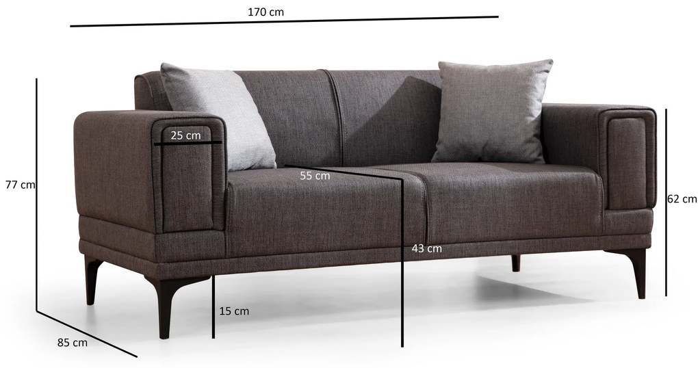 Atelier del Sofa 2-místná pohovka Horizon - Dark Grey, Tmavá Šedá