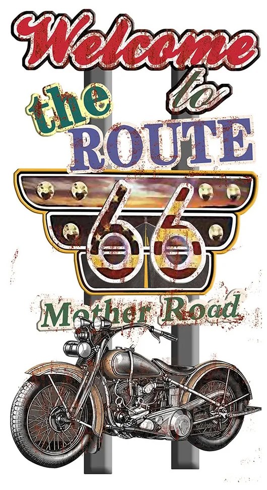 Nástěnná kovová cedule Route 66 - Welcome - 42*1*79 cm