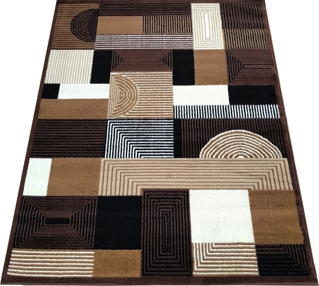 DY Hnědý koberec s geometrickým vzorem Alfa 18 Rozměr: 40x60 cm