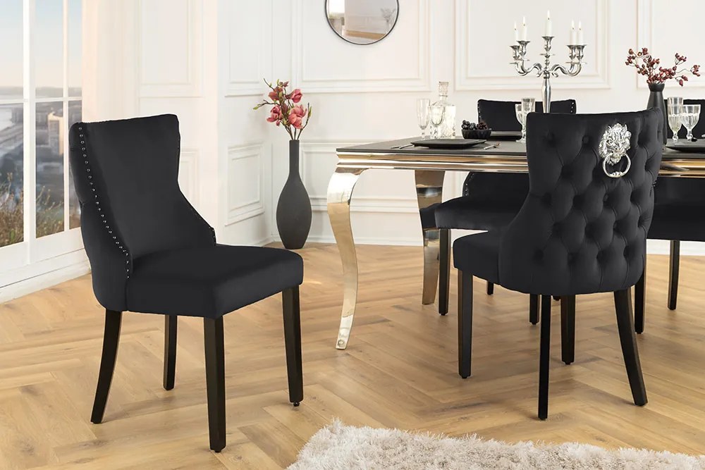 Designová židle Queen Lví hlava černý samet